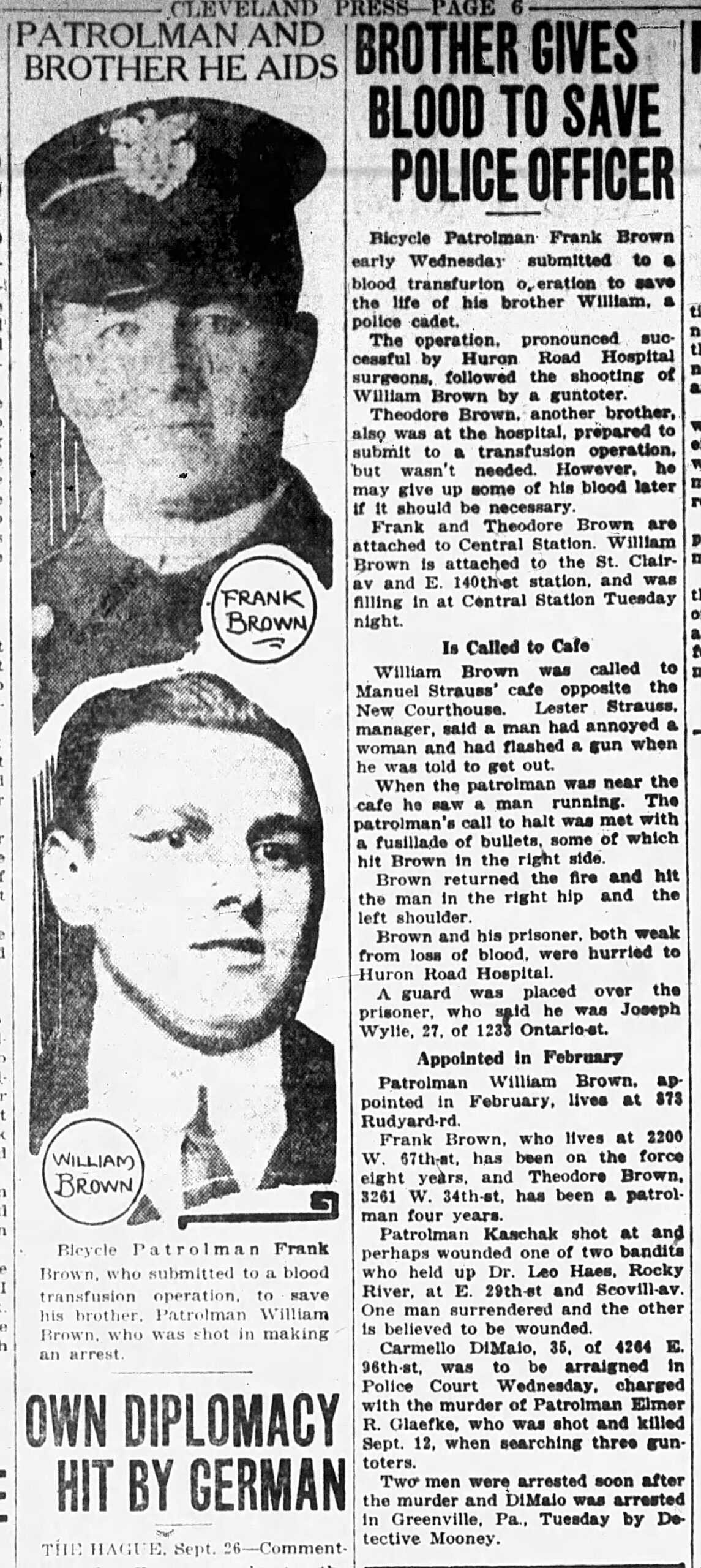 1917 09 26 The Cleveland Press - Brother Gives Blood To Save Police ...
